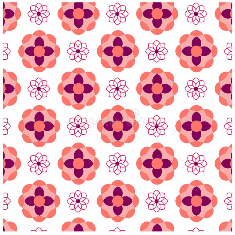 Pink Bloom & Outline Grid: Repeating Flower Pattern Stock Illustration ...
