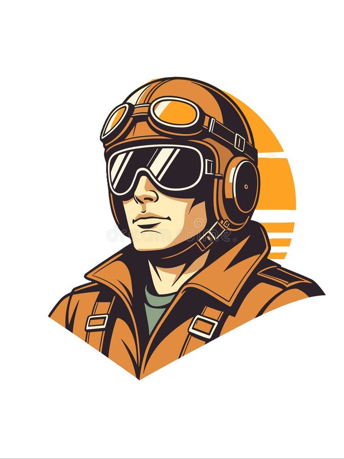 Retro Pilot Wearing Helmet Goggles Aviation Helmet Portrait Stock ...