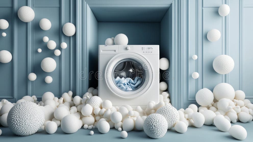 The Image Features a Retro-style Washing Machine Surrounded by Bubbles ...