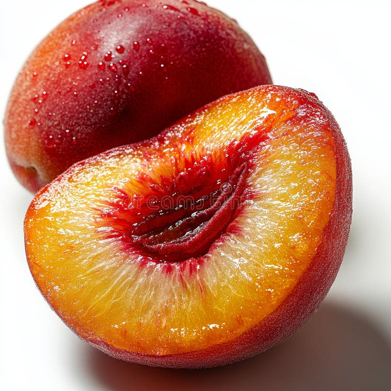 The Image Features a Ripe Nectarine, Both Whole and Cut in Half To ...