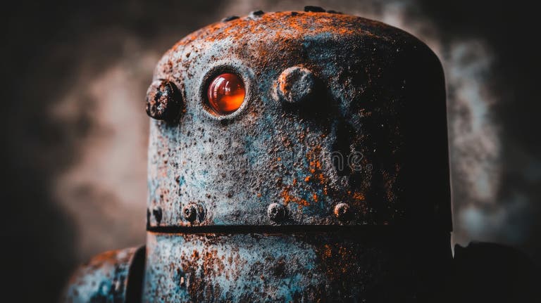 The Image Features a Robot that is Rusty, with Eyes that Glow ...