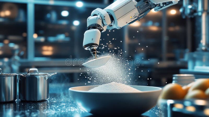 A Robotic Arm Skillfully Pours Sugar into a Bowl, Showcasing the Fusion ...