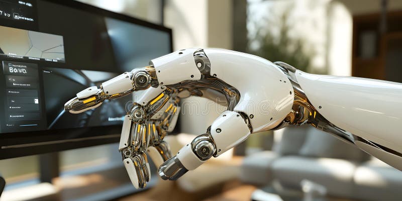 Robotic Arm Interacting with Computer Screen Stock Illustration ...