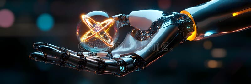 Robotic Hand Holding Glowing Crystal Ball Stock Illustration ...