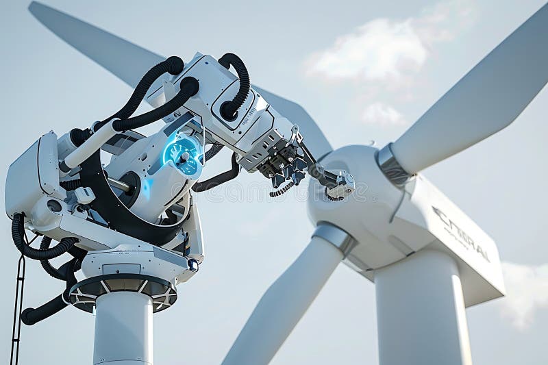 Wind Turbine Maintenance Using Advanced Robots Stock Illustration ...