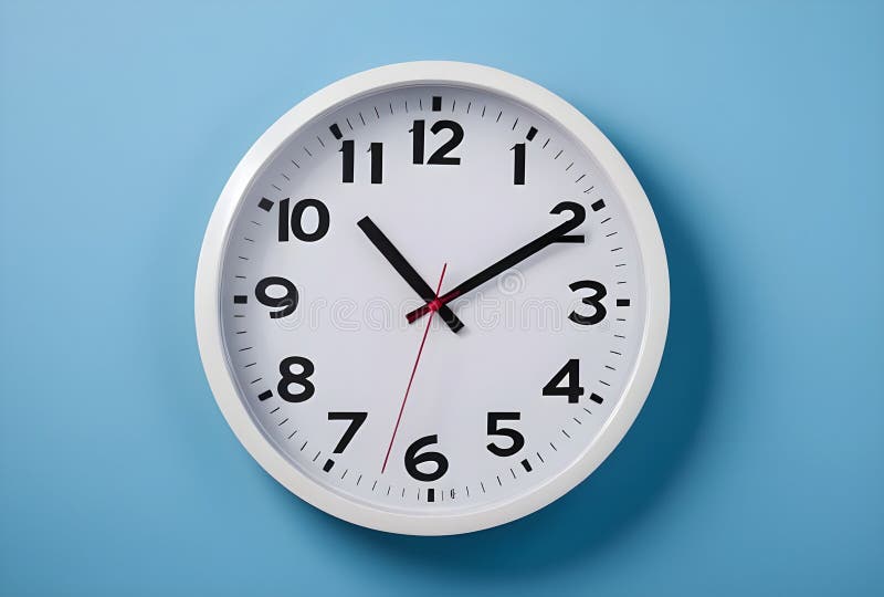 Time: Round Clock Adorning a Light Blue Wall. Stock Illustration ...