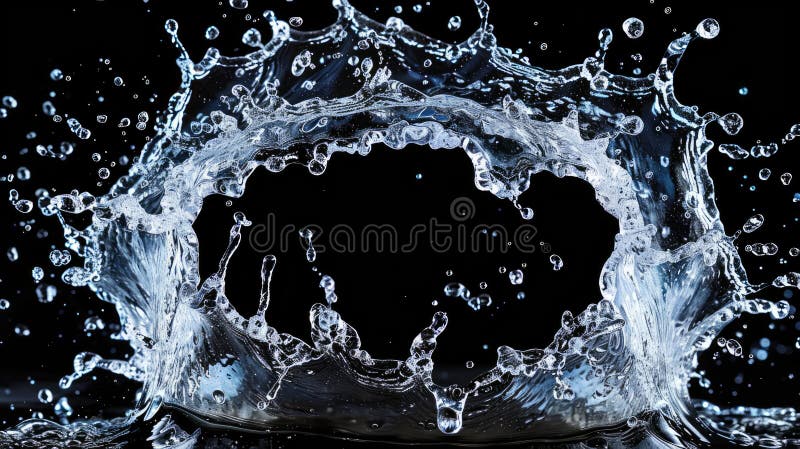 Round Water Splash in Black Circle Background Stock Illustration ...