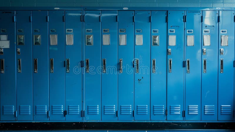 Row of Blue School Lockers Generative AI Stock Image - Image of hallway ...