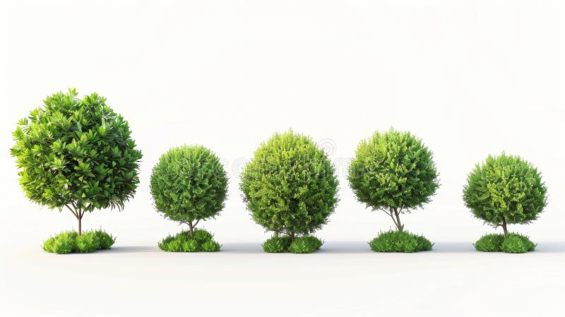 Row of Five Trees in Various Sizes on White Background, Generative AI ...