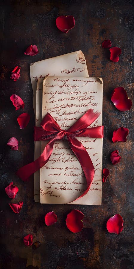Rustic Parchment with Red Ribbon and Rose Petals Stock Illustration ...