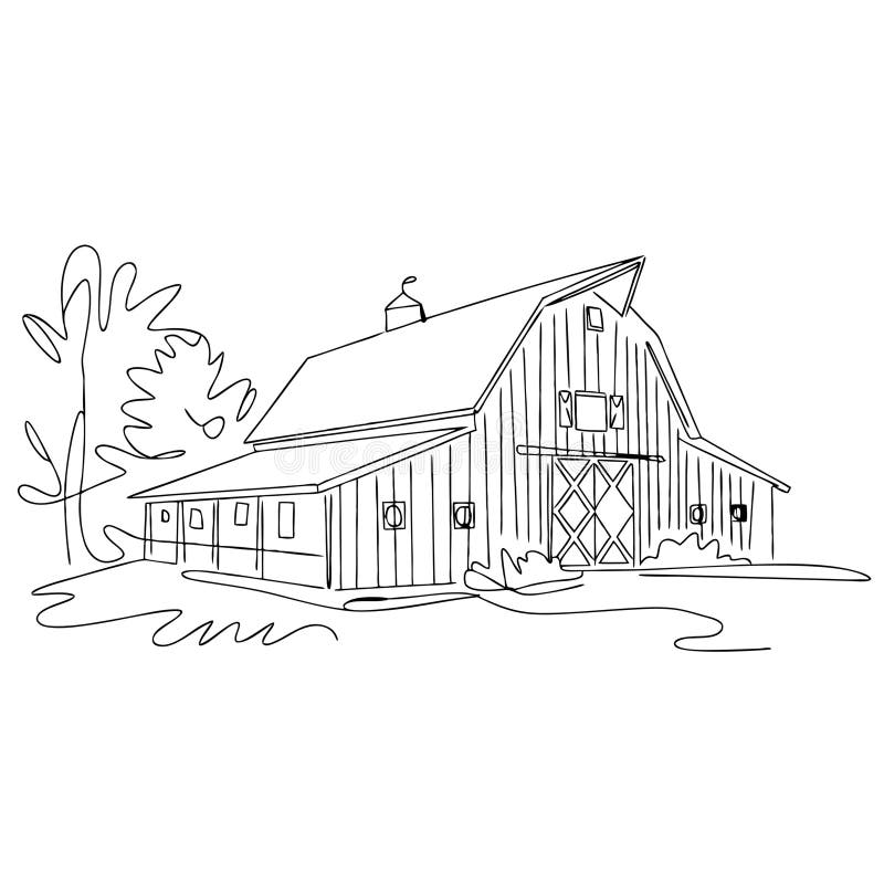 Rustic Barn Illustration Rural Farmhouse Outline Vector Art Stock ...