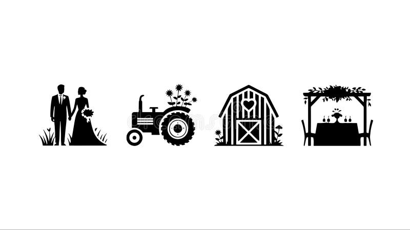 Rustic Barn Wedding Couple Tractor Reception Table Stock Vector ...
