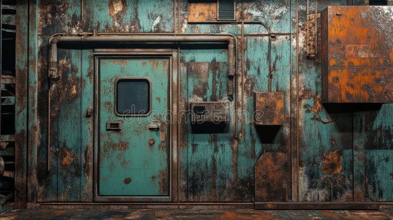 Rustic Industrial Door and Wall with Weathered Patina and Rust Stock ...