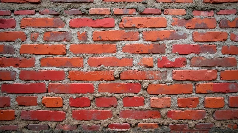 Old Painted Brick Wall with Worn Textured Red Bricks and Mortar Stock ...
