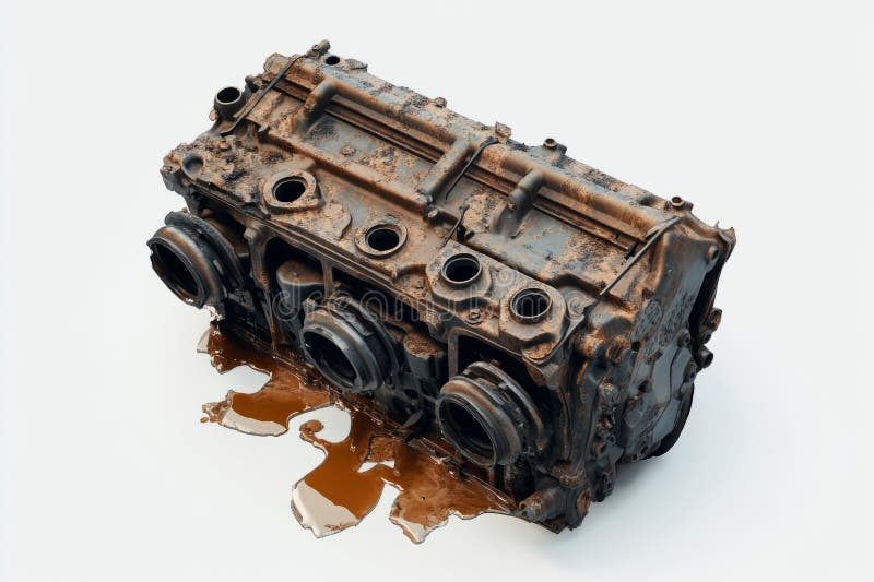 Rusty Engine Block with Oil Leak Showcases Decay and Neglect in ...