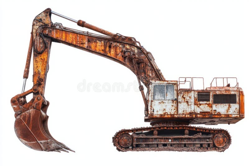 Rusty Old Excavator on a White Background. this Industrial Machine ...