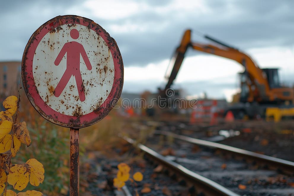 Rusty Caution Sign at Construction Site Stock Illustration ...
