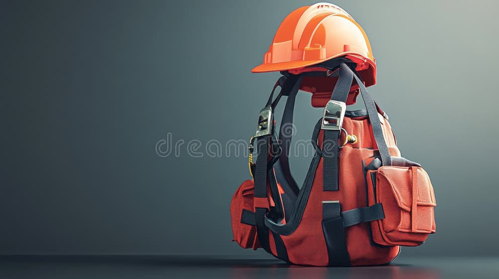 Safety Gear Including a Hard Hat and Harness Displayed on a Table ...