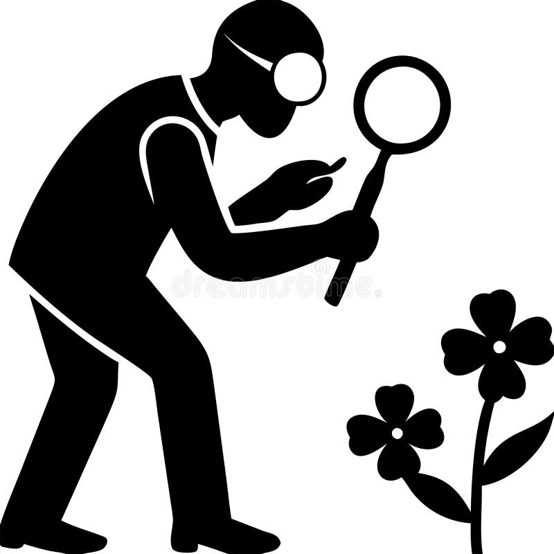 Scientist Examining Flowers with Magnifying Glass Vector Illustration ...