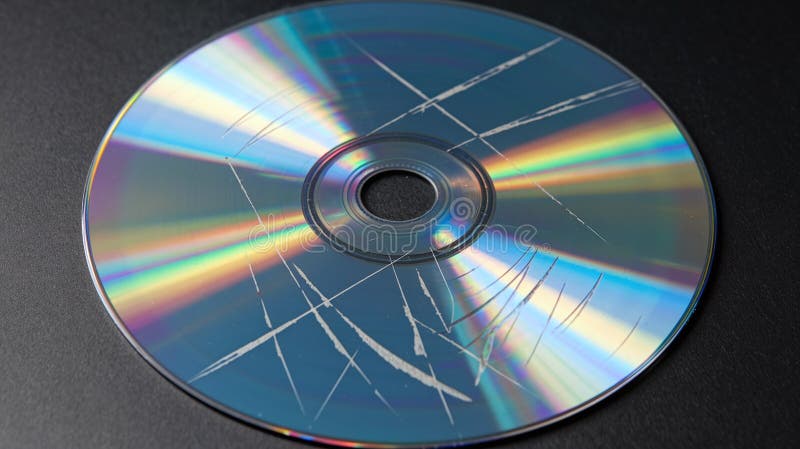 Scratched Compact Disc with Reflective Surface on Dark Background ...