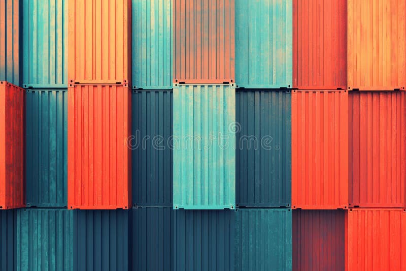 Colorful Pattern of Stacked Blue and Orange Shipping Containers Stock ...