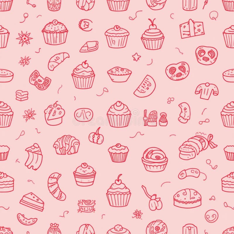 The Image Features a Seamless Pattern of Various Bakery-themed Line ...
