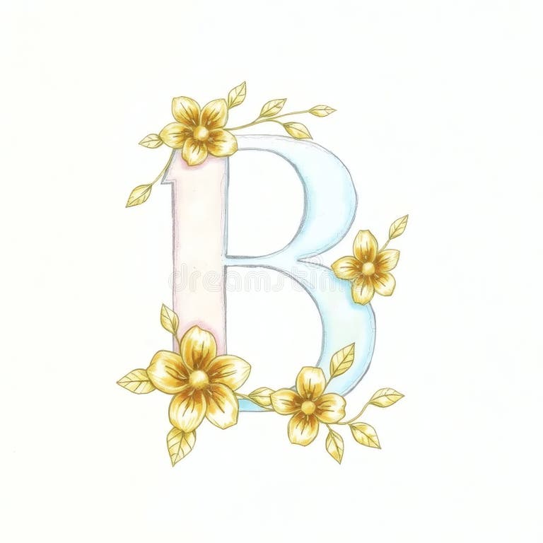 Hand-drawn Sketch of Soft Pastels and Gold Letter B Adorned with ...