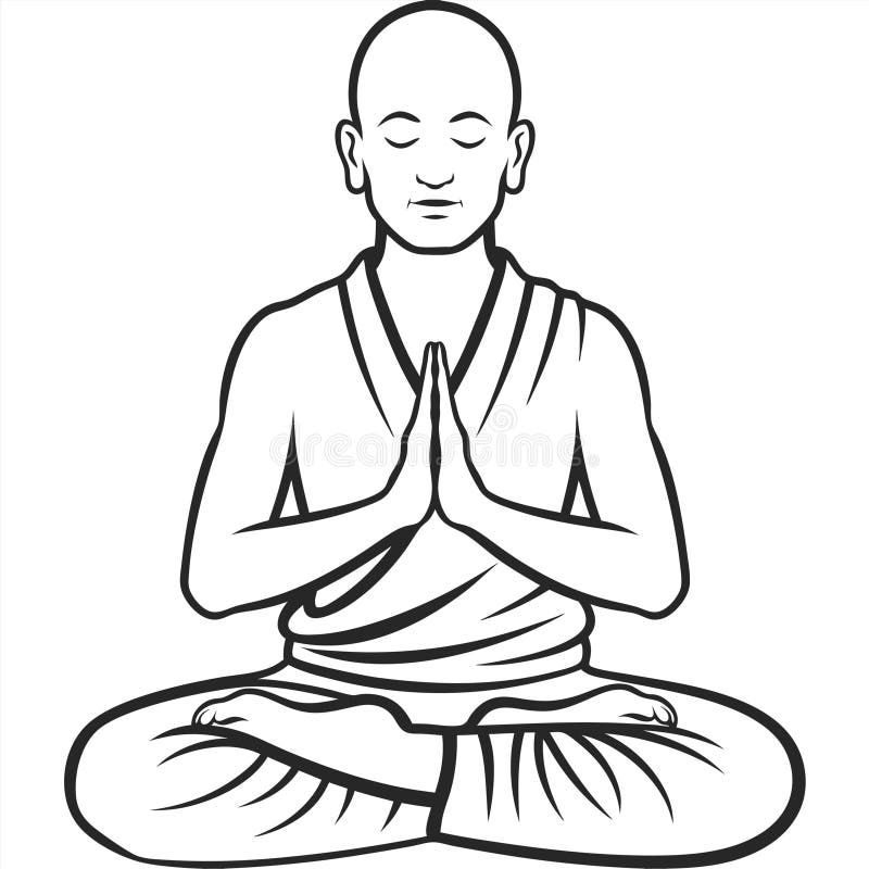 Meditating Monk in Lotus Pose Vector Illustration for Mindfulness and ...