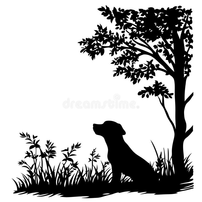 Silhouette of Dog Sitting Under Tree in Nature Scene for Art Projects ...