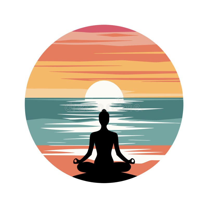 Meditation at Sunset Silhouette with Sea and Sky Vector Art for ...