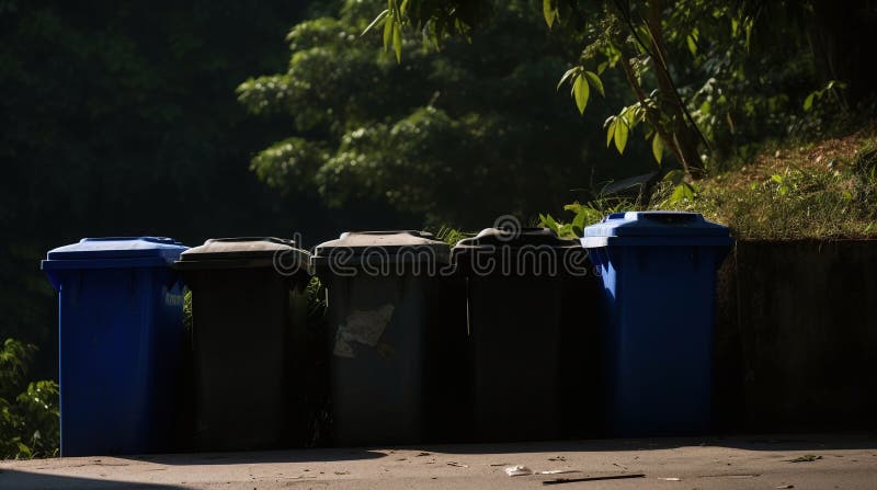 Waste Management Eco Friendly Recycling Bins Lined Up Outdoors with ...