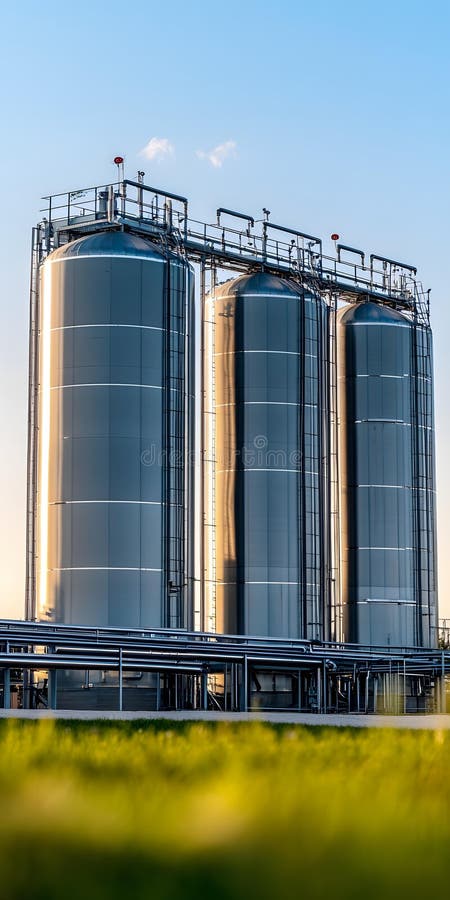 Modern Industrial Landscape with Cylindrical Storage Tanks Stock ...