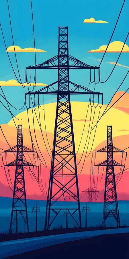 Tall Interconnected Towers Against Colorful Sunset Sky Stock ...