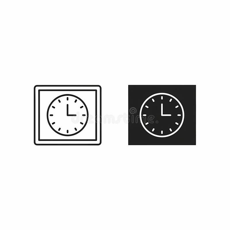 Clock Icon Set - Outline and Solid Style Stock Illustration ...