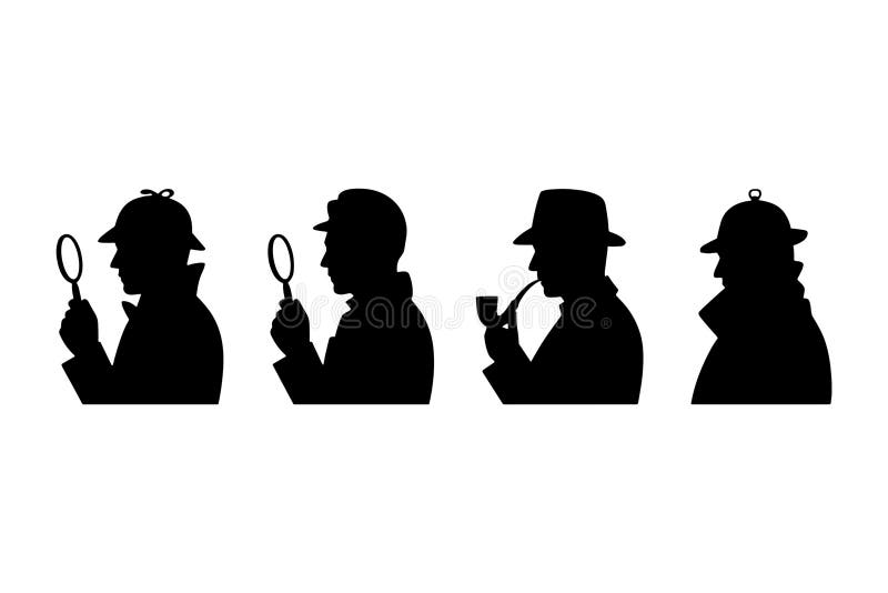 Sherlock Holmes Detective Silhouette Set Investigation Mystery Concept ...