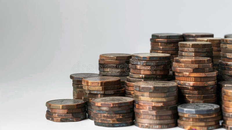Stacks of Old Coins on White Background, Generative AI Stock Image ...