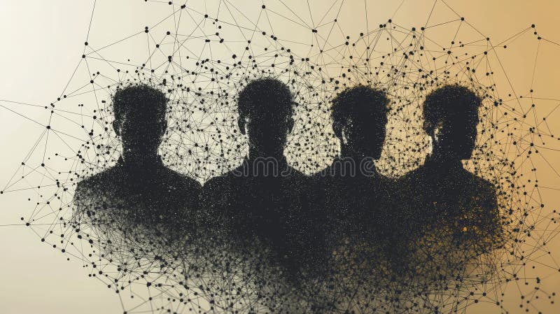 Mysterious Figures in Abstract Network Formation Stock Illustration ...