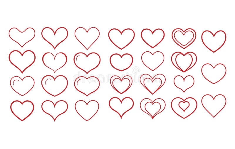 Heart Shapes Line Art, Love Shapes Icon Outline Vector Art. Simple Red ...