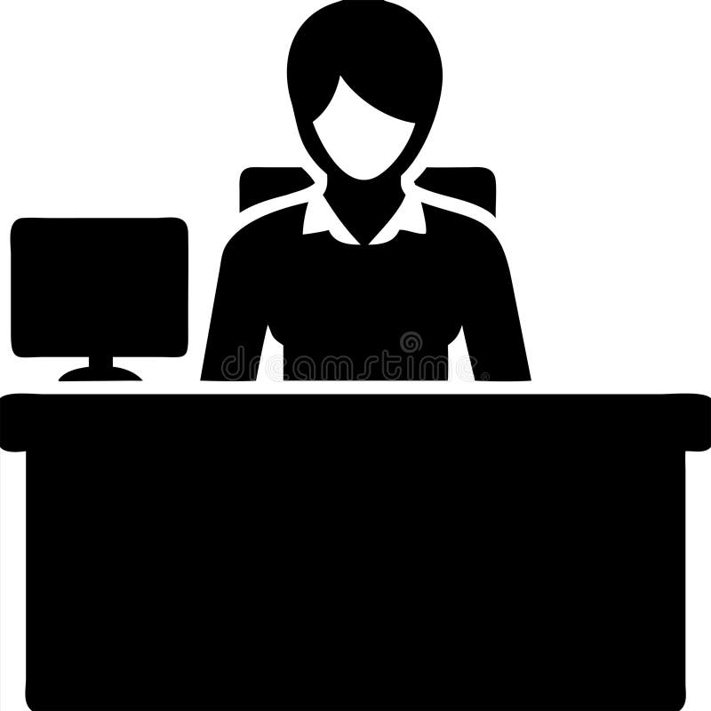 Businesswoman Silhouette at Office Desk with Computer Workstation Stock ...