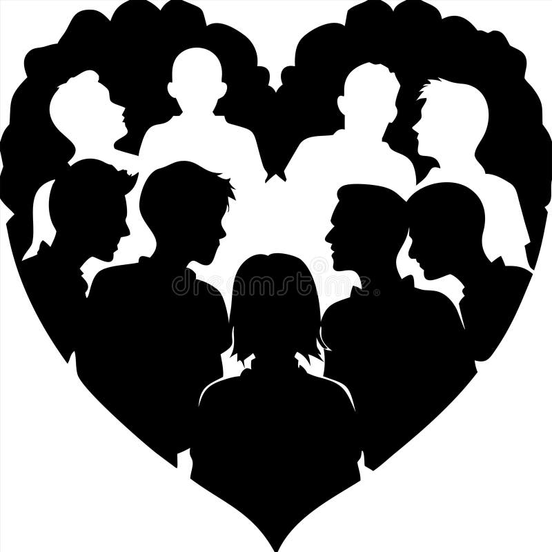Silhouette Group of People Forming Heart Shape Symbolizing Unity and ...