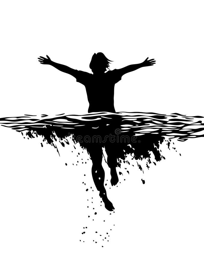 Silhouette of Person Joyfully Emerging from Water Inspirational Vector ...