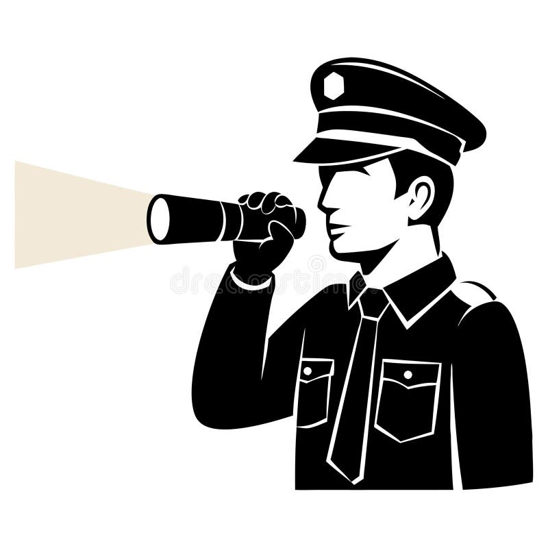 Policeman Flashlight Search Vector Illustration Security Guard Stock ...