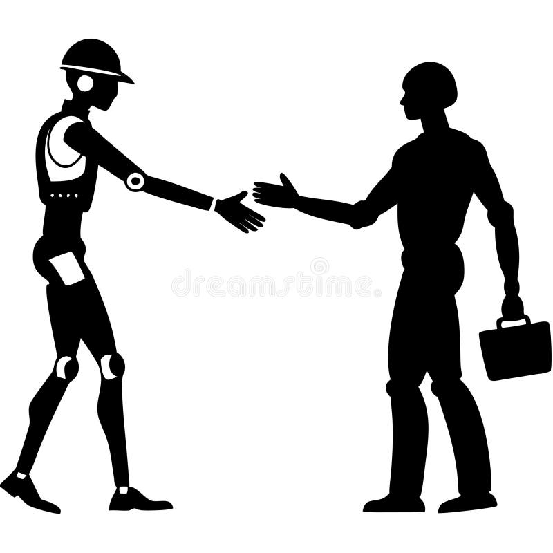 Human Robot Collaboration Handshake Silhouette Vector for Technology ...