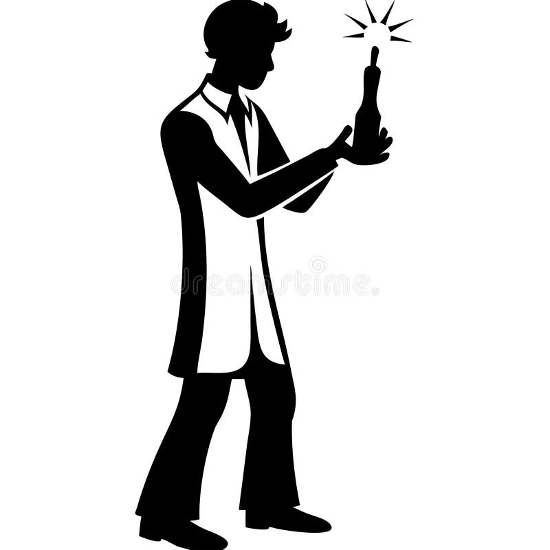 Silhouette Scientist Holding Chemicals Vector Illustration for ...