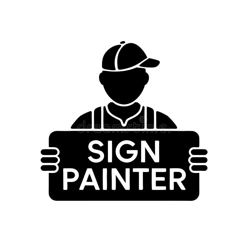 Sign Painter Silhouette Vector Holding Signboard for Branding and ...
