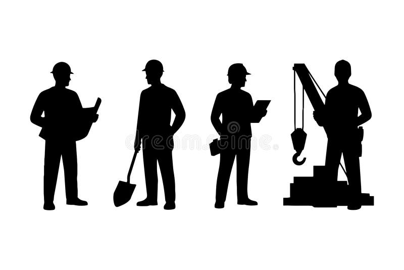 Construction Worker Silhouettes Building Site Safety Concept Stock ...