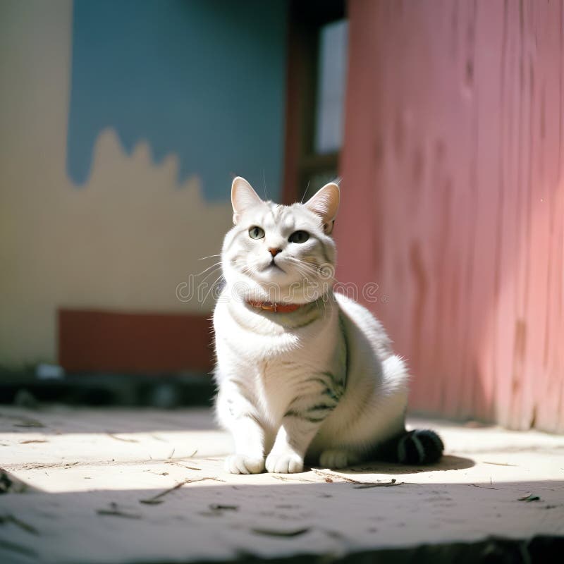 A Beautiful Silver Cat Sitting and Looking Upwards Thoughtfully Stock ...
