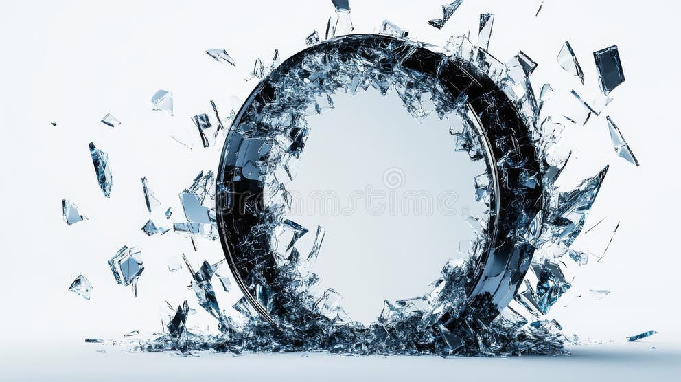 The Image Features a Silver Disc Exploding into Fragments on a White ...