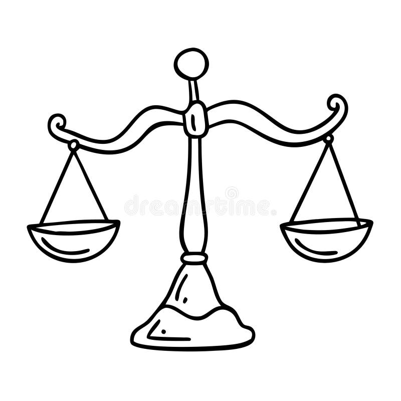 Simple Black Line Drawing of Traditional Balance Scale for Justice and ...