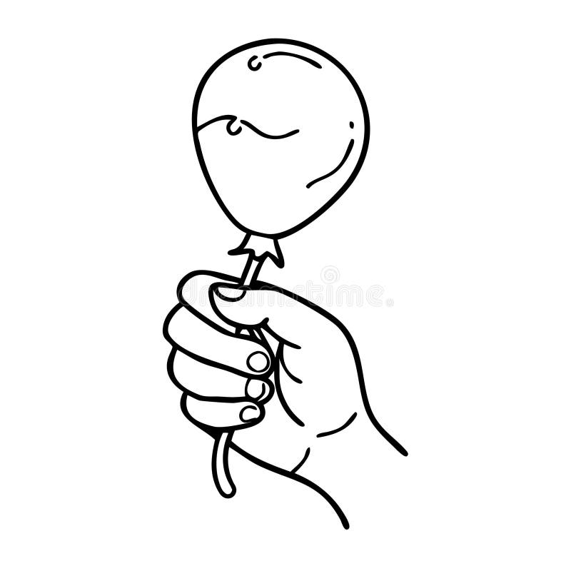 Hand Holding Balloon Simple Line Drawing Vector for Celebrations and ...